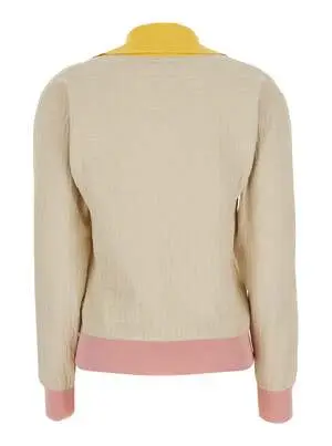 Fendi Long-sleeved V-neck Sweater With All-over Ff Motif In Cotton - Multicolor