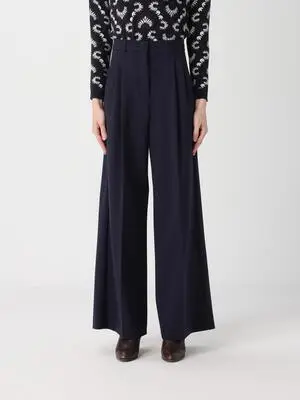 Max Mara Printed Silk Wide Leg Trousers - Blue