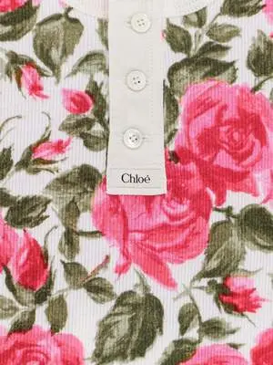 Chloé Cotton Henley Tank Top With Floral Pattern - Multicolor
