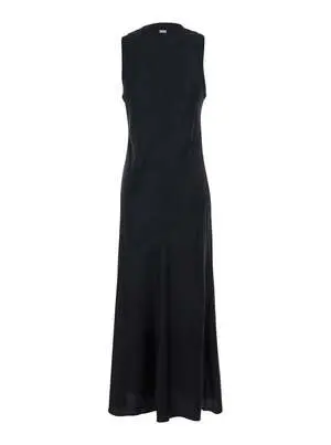 AMI Paris Black Ribbed Viscose Long Dress - Multicolor