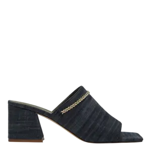MARIA LUCA Messalina Denim Sandals With Gold Chain Detail - Blue