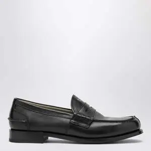 Prada Brushed Leather Loafers With Embossed Logo - Black