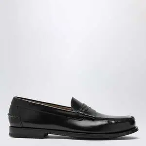 Prada Brushed Leather Loafers With Embossed Logo - Black