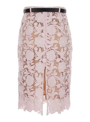 SELF-PORTRAIT Pink Lace Midi Dress With Gold Tone Buckle - Multicolor