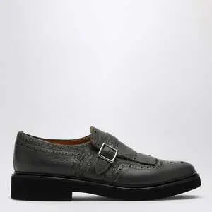 DOUCAL'S Grey Leather Shoes With Buckle And Fringes - Brown