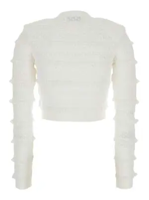SELF-PORTRAIT White Pointelle Diamante Cardigan - Multicolor
