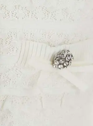 SELF-PORTRAIT White Pointelle Diamante Cardigan - Multicolor