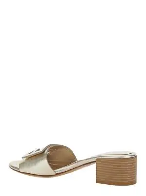 Fendi Leather Metallic Slide Sandals