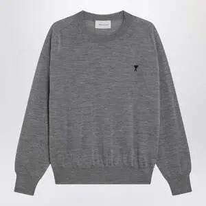 Ami Merino Wool Crewneck Sweater With De Coeur Embroidery