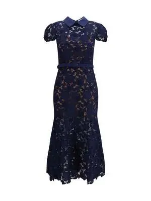 SELF-PORTRAIT Guipure Lace Midi Dress - Blue