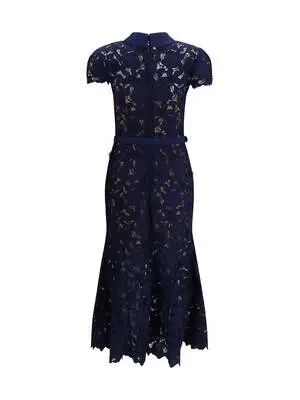 SELF-PORTRAIT Guipure Lace Midi Dress - Blue