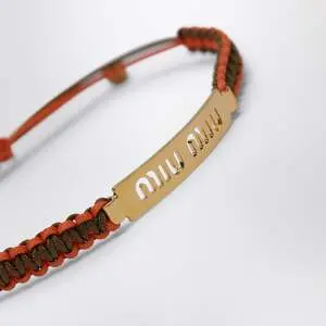 Miu Miu Braided Cord Bracelet With Logo Detail