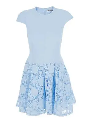 SELF-PORTRAIT Crepe Lace Mini Dress With Short Sleeves - Multicolor