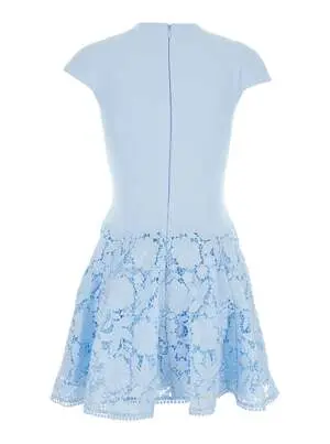 SELF-PORTRAIT Crepe Lace Mini Dress With Short Sleeves - Multicolor