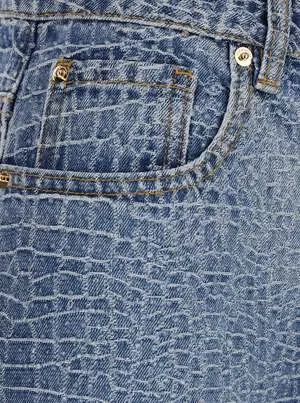 SELF-PORTRAIT Rhinestone Croc Effect Wide Leg Jeans