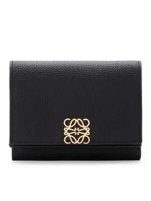 Loewe Anagram Trifold Wallet In Hammered Calfskin Leather - Black