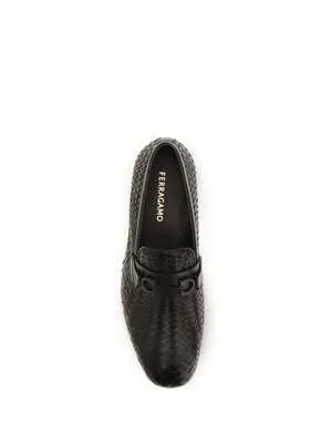 FERRAGAMO Woven Gancini Loafers - Brown