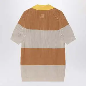 Fendi Knitted Cotton Polo Shirt With Sand And Beige Stripes - Gray