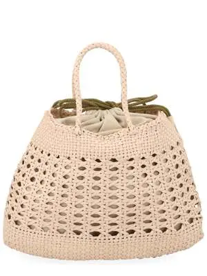 Dragon Diffusion Woven Leather Bucket Bag - Cream
