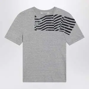 GOLDEN GOOSE Grey Cotton T-shirt With Logo Print - Gray