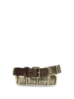 Etro Engraved Metal And Leather Belt - Brown