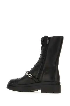 JIMMY CHOO Black Leather Combat Boots With Chain Detail