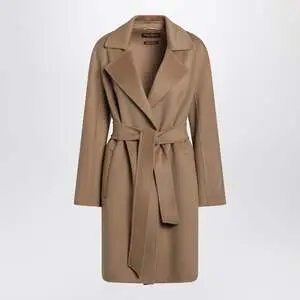 Max Mara Camel Cashmere Wool Blend Wrap Coat - Brown