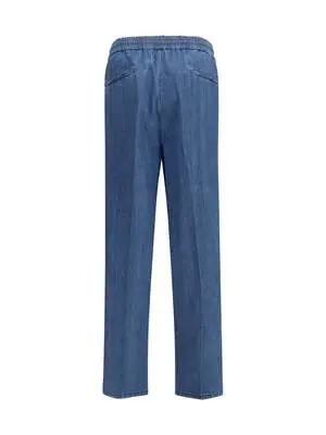 Brunello Cucinelli Lightweight Denim Pants With Double Pleats And Drawstring - Blue