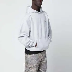 REPRESENT Oversized Cotton Hoodie With Logo Detail - Gray