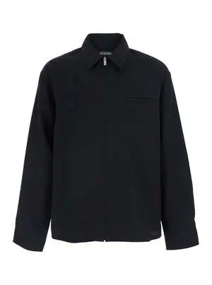 Jacquemus La Chemise Mecano' Black Shirt With Zip Closure And Maxi Logo Lettering On The Back In Wool For - Multicolor