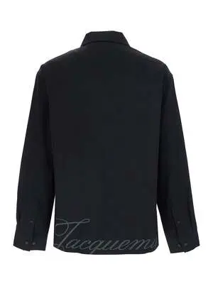 Jacquemus La Chemise Mecano' Black Shirt With Zip Closure And Maxi Logo Lettering On The Back In Wool For - Multicolor