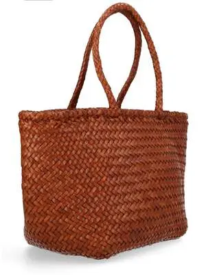 Dragon Diffusion Grace Basket Small Woven Leather Tote - Brown