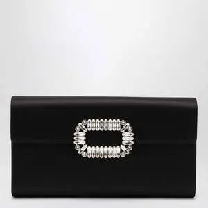 ROGER VIVIER Satin Pochette With Crystal Buckle - Black