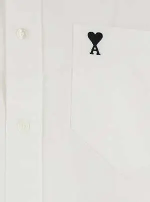 AMI Paris Boxy' White Button Down Collar Shirt With Adc Embroidery In Cotton For - Multicolor