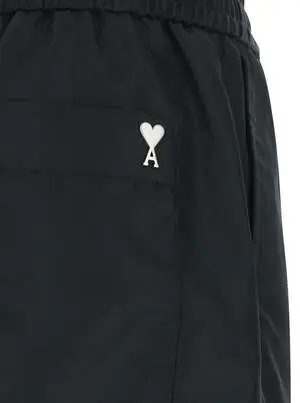 AMI Paris Tech Fabric Elastic Waist Shorts With De Coeur Detail - Multicolor