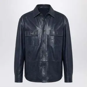 Loewe Oversized Navy Shirt In Leather And Cotton