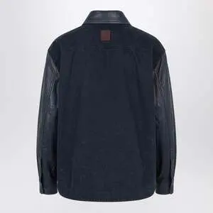 Loewe Oversized Navy Shirt In Leather And Cotton