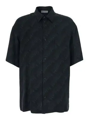Balenciaga Shirt 'creeper' With Classic Collar And All-over Logo Motif In Viscose For - Black