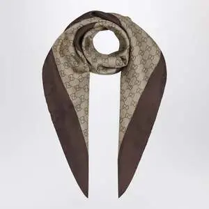 Gucci Printed Silk Twill Carre With Gg Print - Cream