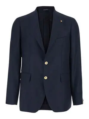 Tagliatore Single-breasted Blue Jacket With Classic Design In Wool For