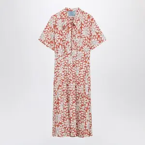 Prada Floral Print Shirt Dress - Red