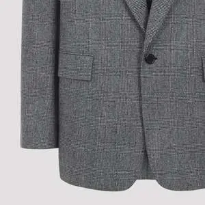 Saint Laurent Grey Checkered Wool Blazer - Black