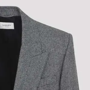 Saint Laurent Grey Checkered Wool Blazer - Black