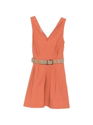 Brunello Cucinelli Cotton V-neck Belted Dress - Multicolor