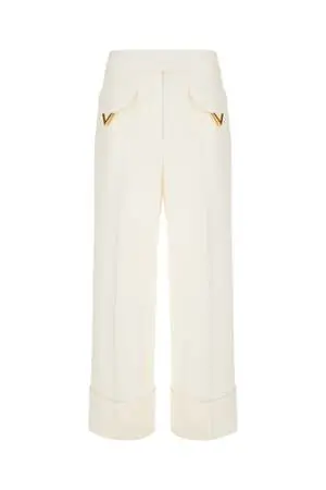 Valentino Garavani Cropped Trousers With Gold Tone V Detail