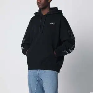 Off-White Cotton Logo Print Hooded Sweatshirt - Black