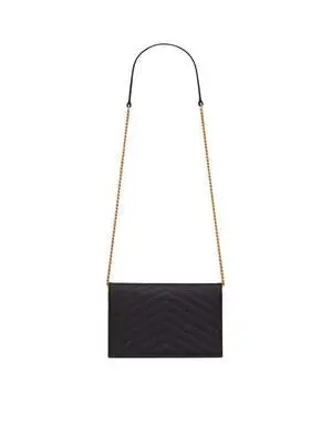 Saint Laurent Cassandre Chain Envelope Clutch In Grain De Poudre Leather - Black