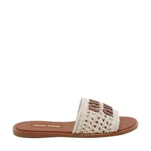 Miu Miu Fabric And Leather Slide Sandals - Cream