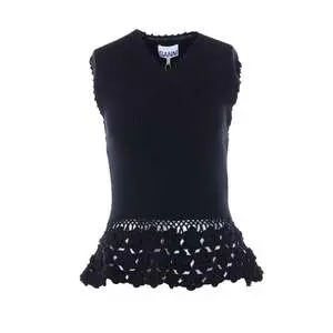 GANNI Cotton Crochet Vest - Black