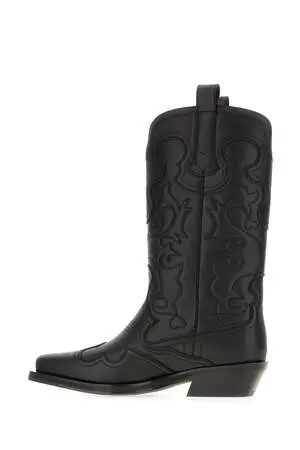 GANNI Embossed Leather Cowboy Boots - Multicolor